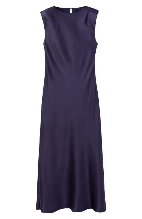 Mango Shoulder Pad Sleeveless Satin Midi Dress - Night Blue