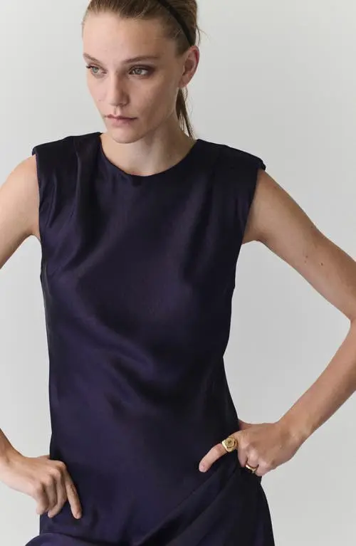 Mango Shoulder Pad Sleeveless Satin Midi Dress