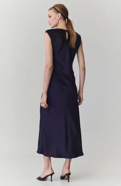 Mango Shoulder Pad Sleeveless Satin Midi Dress
