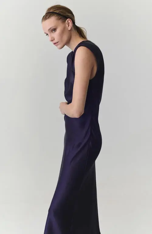 Mango Shoulder Pad Sleeveless Satin Midi Dress