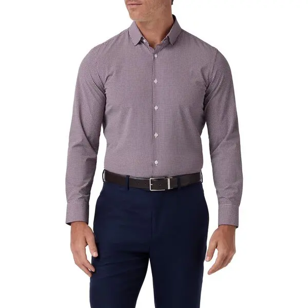 Mizzen+main Leeward Trim Fit Gingham Performance Button-up Shirt - Merlot Peter Gingham