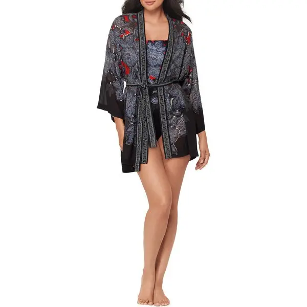 Miraclesuit Steel Magnolias Robe Cover-up - Blk/multi