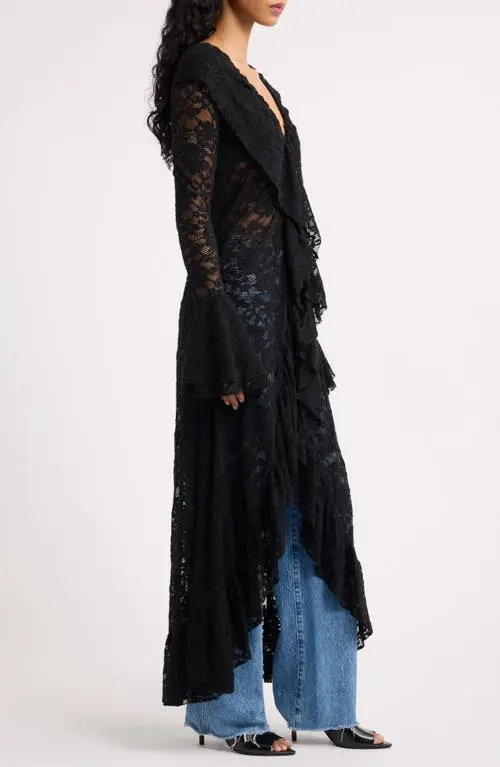 DRESSED IN LALA Romantic Lace Duster With Ruffles And Bell Sleeves