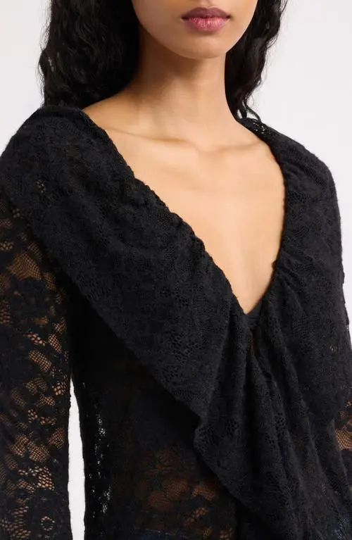 DRESSED IN LALA Romantic Lace Duster With Ruffles And Bell Sleeves