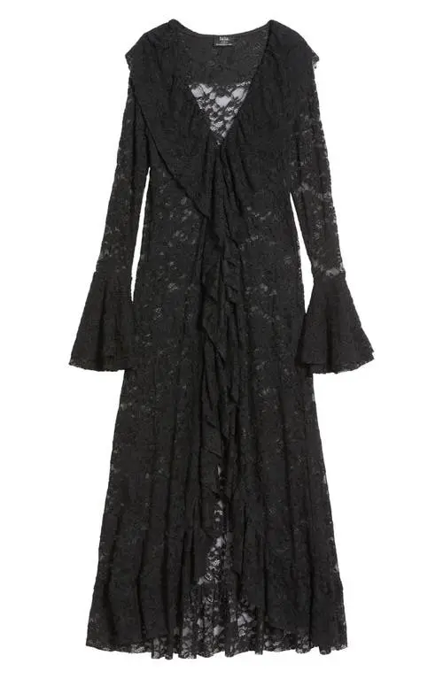 DRESSED IN LALA Romantic Lace Duster With Ruffles And Bell Sleeves