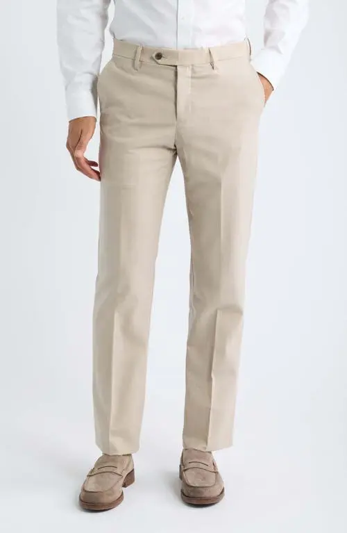 Berle Flat Front Tropical Weight Stretch Wool Dress Pants - Tan