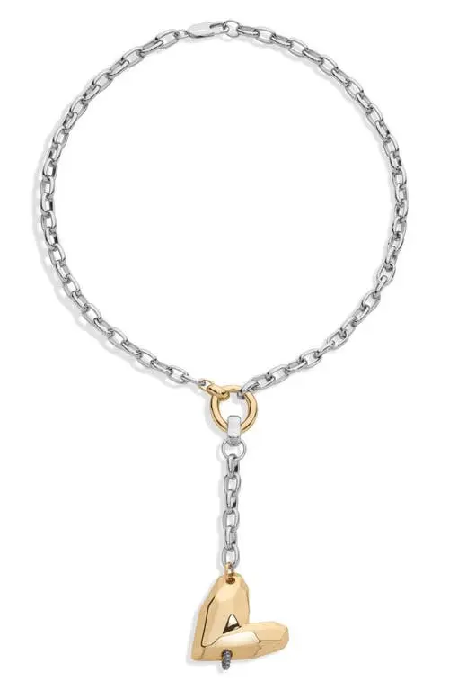 Demarson Con Amor Heart Lariat Necklace - Silver/gold/pave