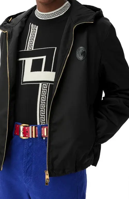 Versace Technical Twill Blouson Jacket With Medusa Plaque - Black