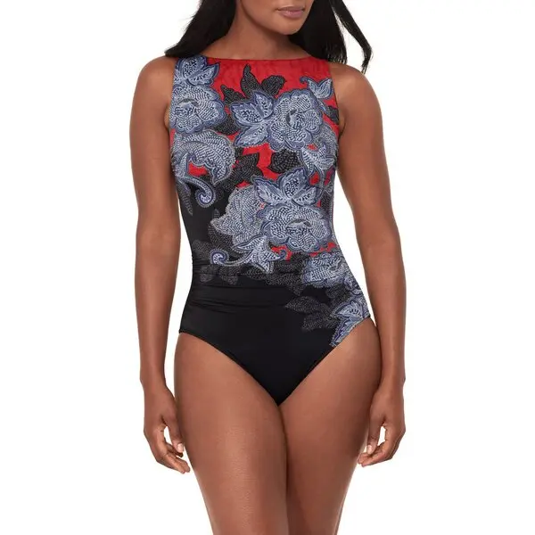 Miraclesuit Steel Magnolias Regatta High Neck One-piece Swimsuit - Black/multi