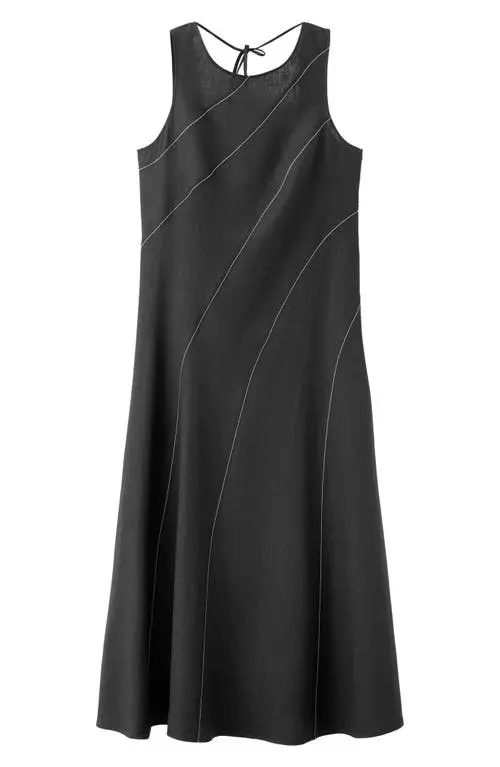 Mango Sleeveless Linen Blend Dress With Diagonal Stitching