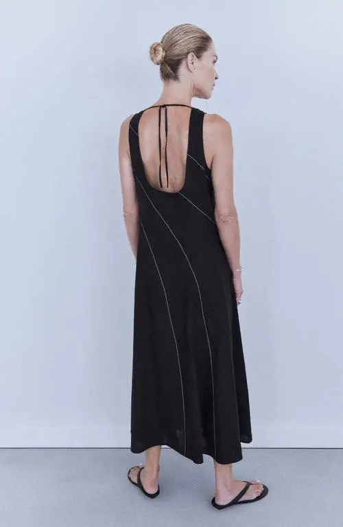Mango Sleeveless Linen Blend Dress With Diagonal Stitching