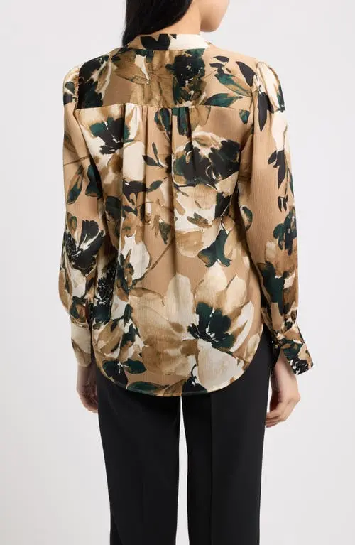 Anne Klein Floral Pleat Front Top