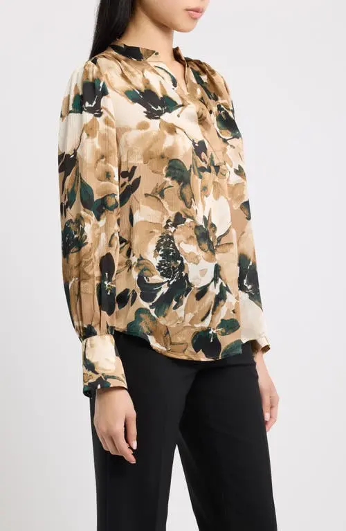 Anne Klein Floral Pleat Front Top