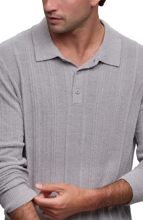 Barefoot Dreams Cozychic Ultra Lite® Long Sleeve Rib Polo - Pewter