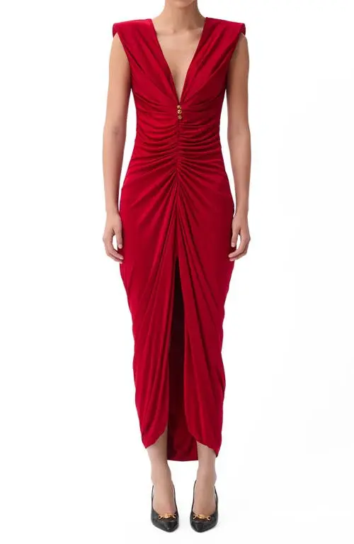 Versace Draped Liquid Jersey Gown - Lipstick Red
