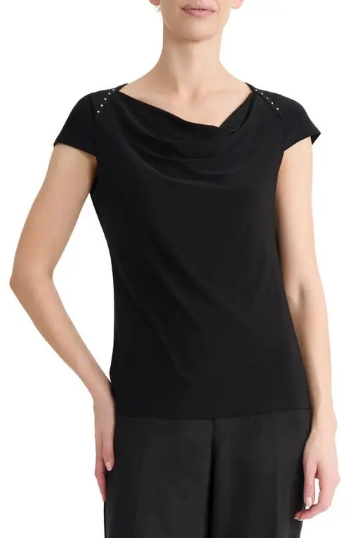 KASPER Cowl Neck Top - Black