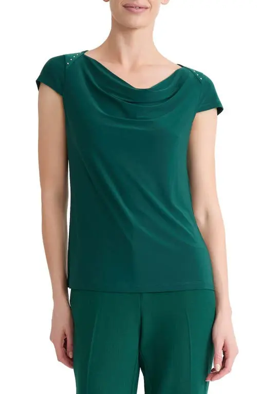 KASPER Cowl Neck Cap Sleeve Top - Evergreen