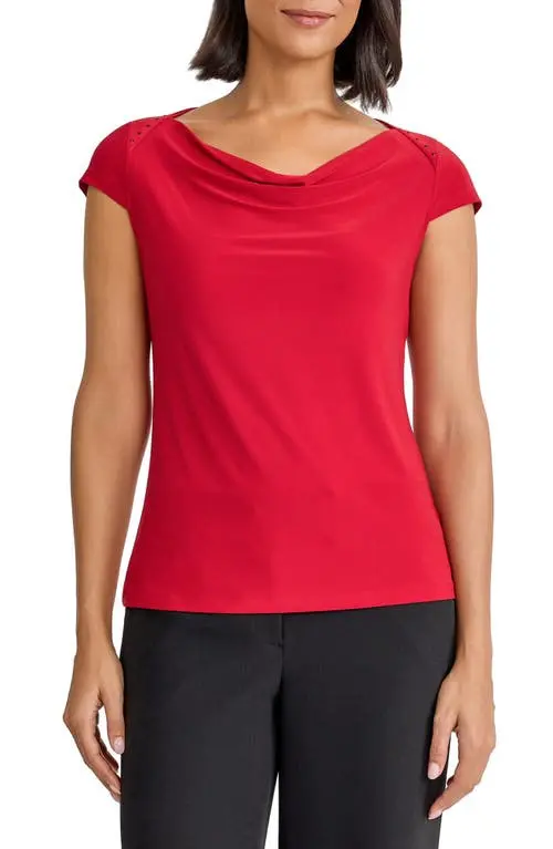 KASPER Cowl Neck Cap Sleeve Top - Fire Red