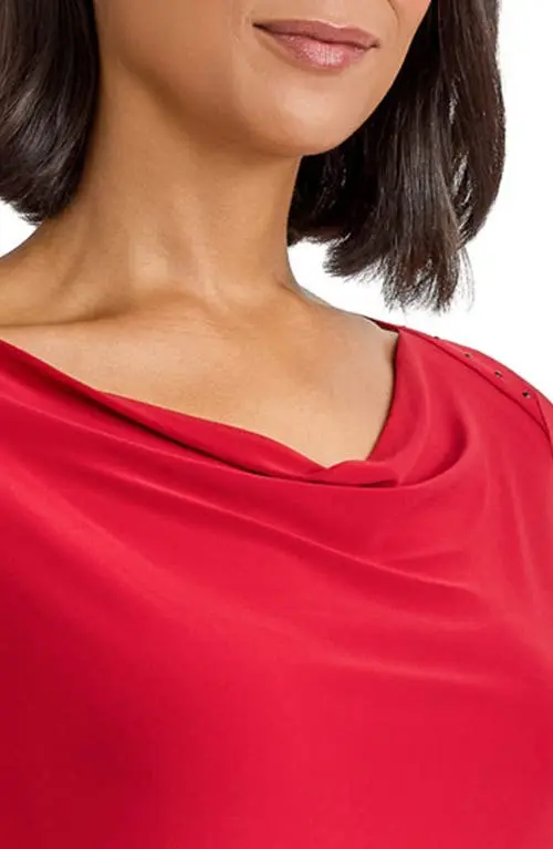 KASPER Cowl Neck Cap Sleeve Top - Fire Red