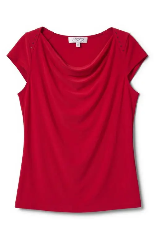 KASPER Cowl Neck Cap Sleeve Top - Fire Red