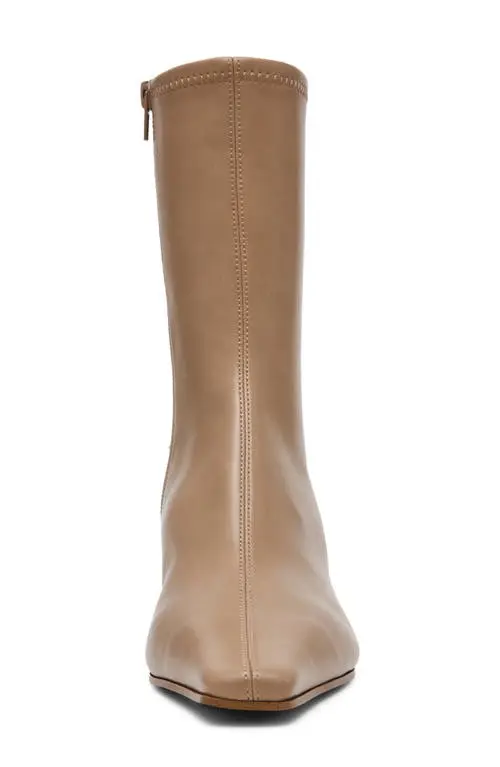 Steve Madden Kimmens Faux Leather Bootie With Kitten Heel And Square Toe - Taupe