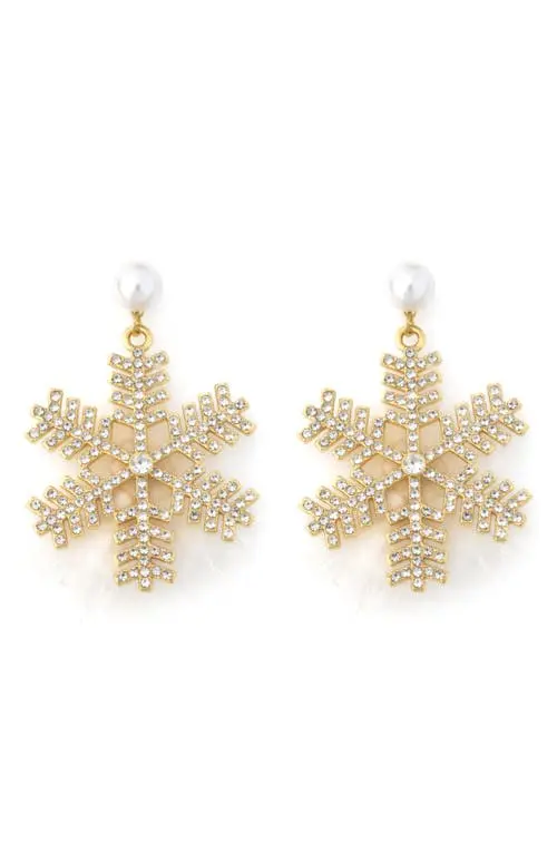 PANACEA Crystal Snowflake Feather Drop Earrings - White