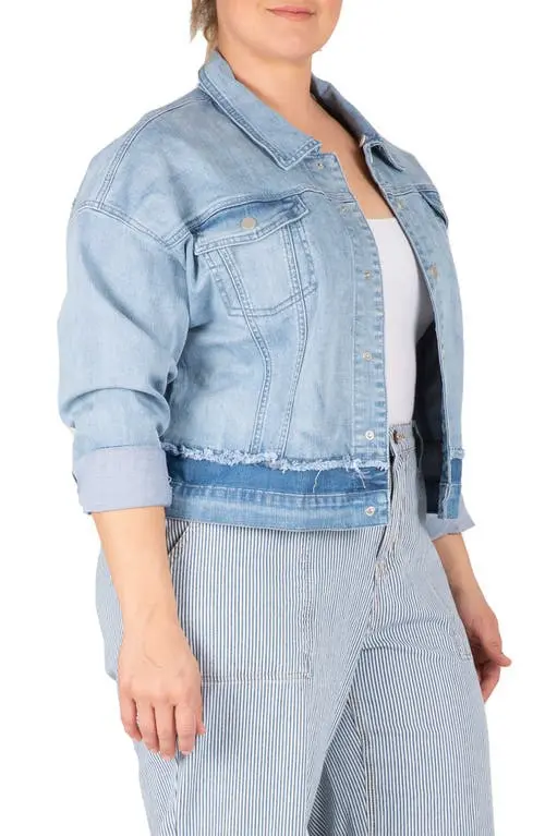 STANDARDS & PRACTICES Yara Faux Shearling Collar Refurbished Denim Trucker Jacket