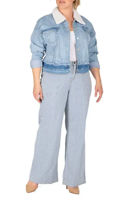 STANDARDS & PRACTICES Yara Faux Shearling Collar Refurbished Denim Trucker Jacket