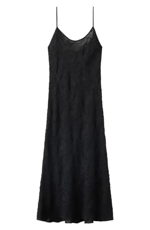 Mango Embroidered Chiffon Slipdress - Black