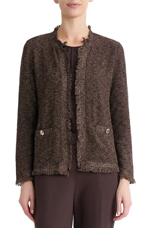 KASPER Fringe Jewel Neck Cardigan