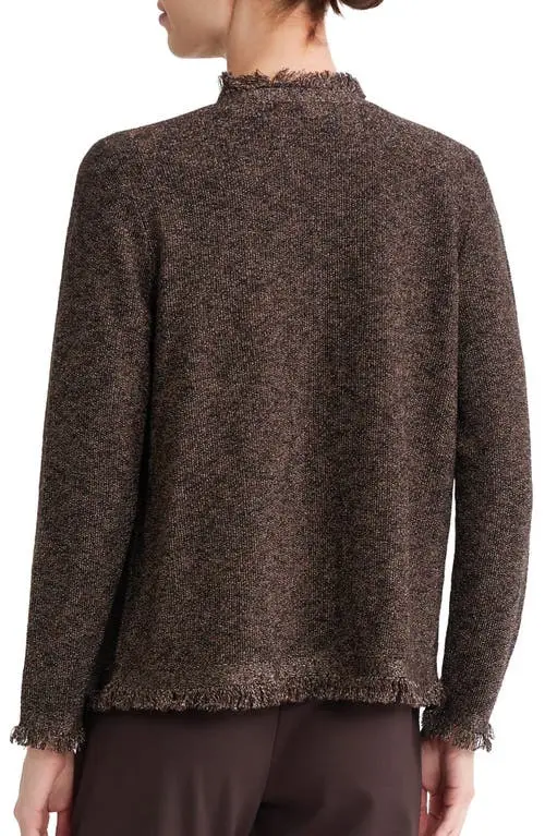 KASPER Fringe Jewel Neck Cardigan