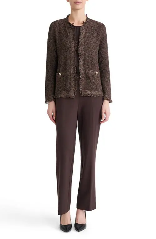 KASPER Fringe Jewel Neck Cardigan