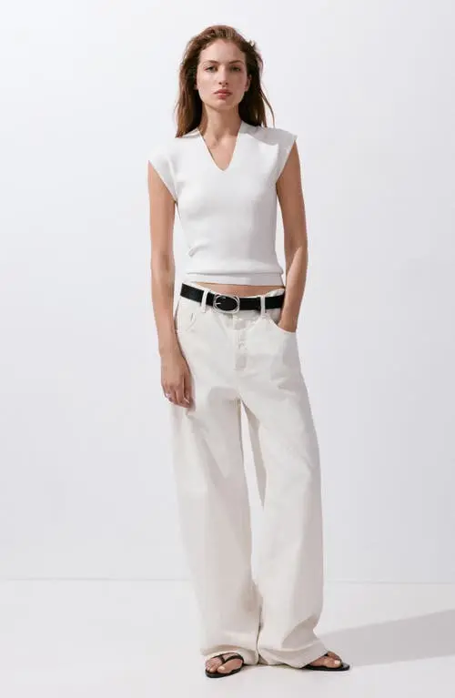 Mango V-neck Knit Top - White