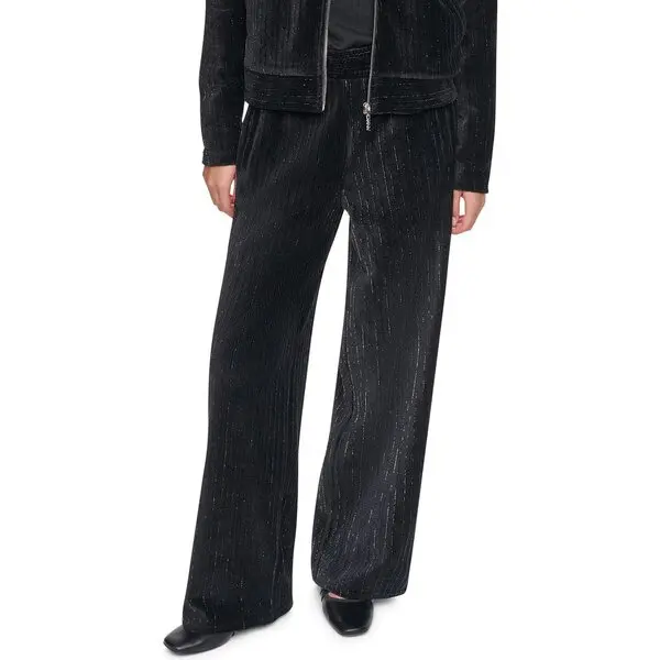 Dkny Metallic Velvet Wide Leg Pants - Black