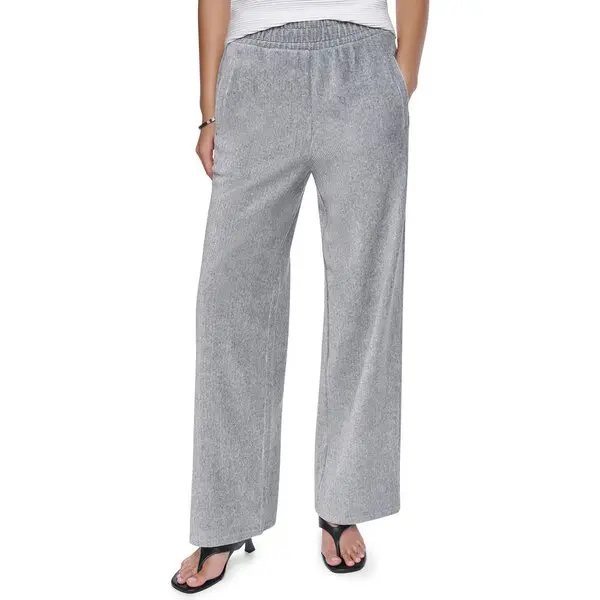 Dkny Metallic Velvet Wide Leg Pants - Feather Heather