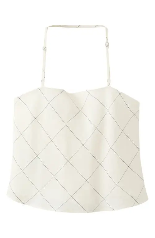 Mango Check Linen Halter Top - White