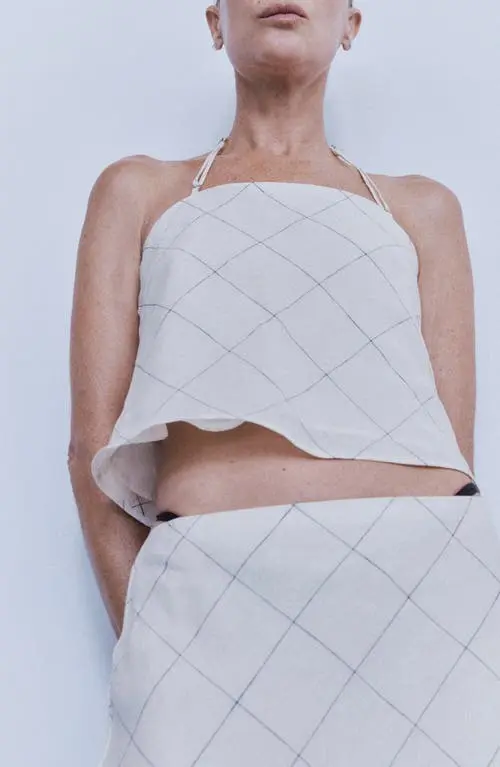 Mango Check Linen Halter Top