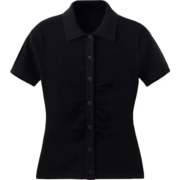 Mango Ribbed Polo Cardigan With Short Sleeves - Black
