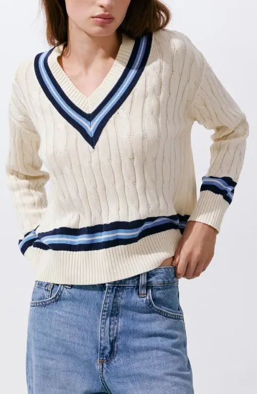 Mango Cable Stitch V-neck Sweater - Ecru