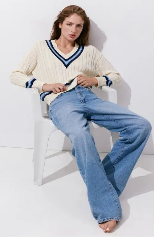 Mango Cable Stitch V-neck Sweater
