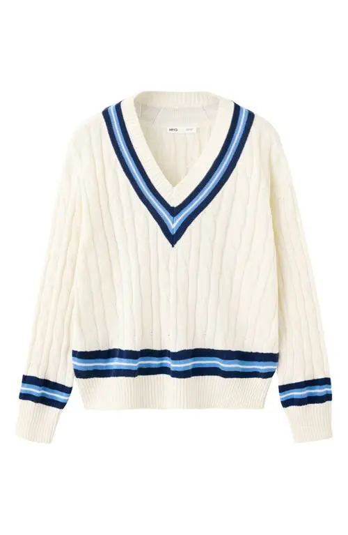 Mango Cable Stitch V-neck Sweater