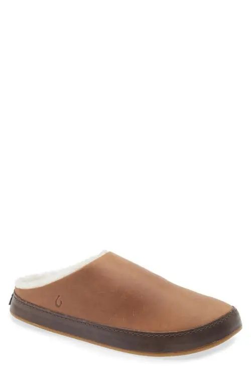 Olukai Lolii Genuine Shearling Lined Slipper - Toffee/dk Java