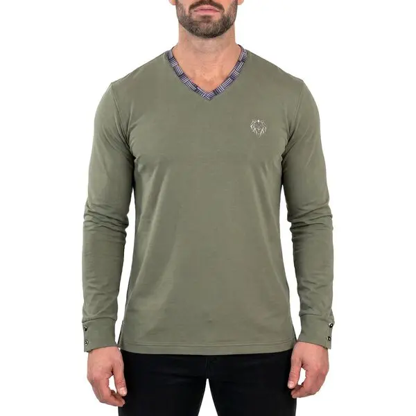 MACEOO Edison Stretch Cotton Long Sleeve V-neck T-shirt