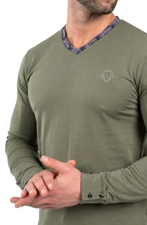 MACEOO Edison Stretch Cotton Long Sleeve V-neck T-shirt