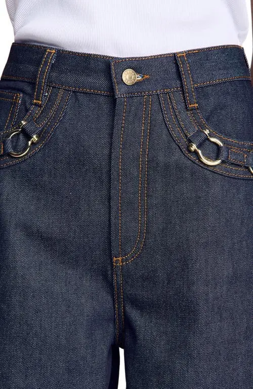 Sandro Barrel Jeans With Metal Details - Blue Jean