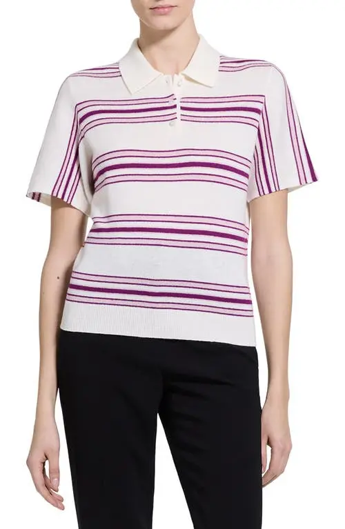 Theory Striped Cashmere Polo - Deep Magenta Multi