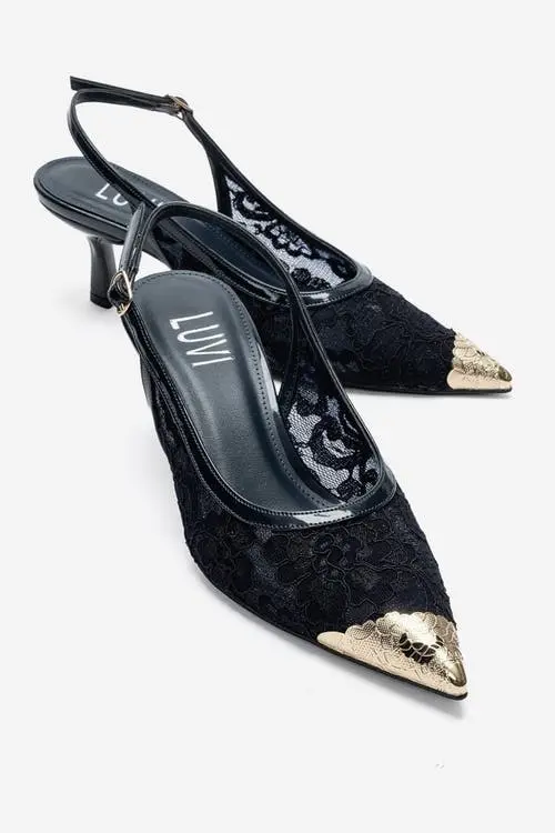 PROLOGUE SHOES Clem Lace Slingback Pump - Navy