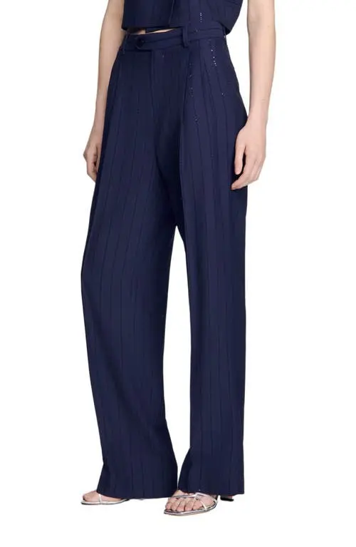 Sandro Striped Sequin Trousers - Dark Navy