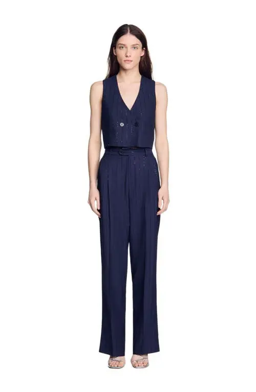 Sandro Striped Sequin Trousers