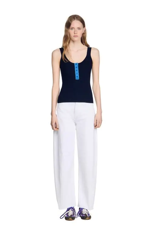 Sandro Contrast Button Vest Top
